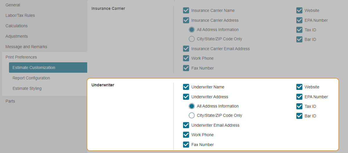 Create New Estimate Profile