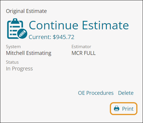Print Estimate from Estimate Card